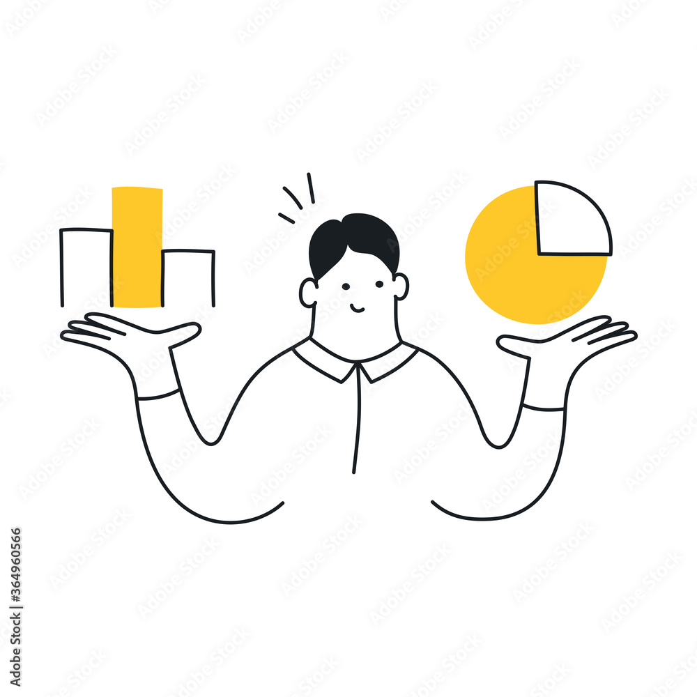 Vector de Stock Businessman holding bar and pie charts. Financial ...