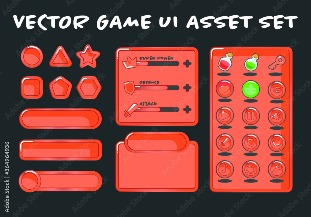 Vector Game UI Asset set Stock Vector | Adobe Stock