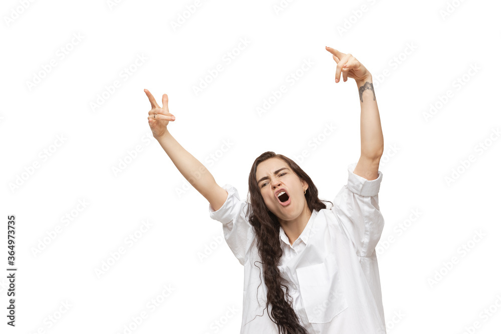 Pick up master. Young caucasian woman with funny, unusual popular ...