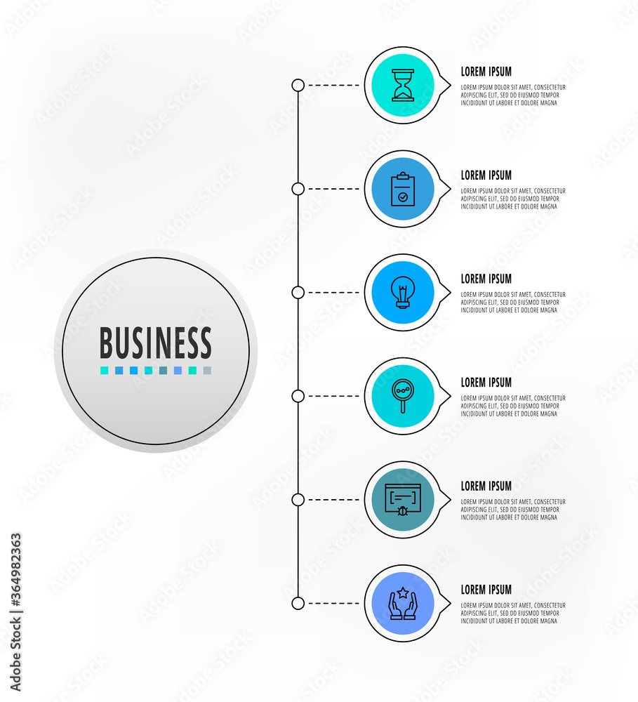 Infographics circles with 6 steps, icons. Flatline vector template. Can ...
