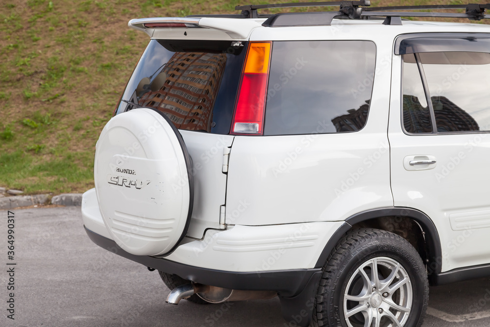 Novosibirsk, Russia - 07.07.20: rear view of a white japanese SUV of ...