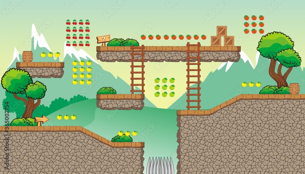 Vector de Stock Tileset Platform for creating Game, A set of layered ...