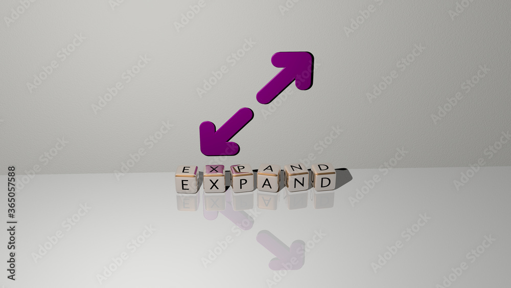 3D representation of EXPAND with icon on the wall and text arranged by ...