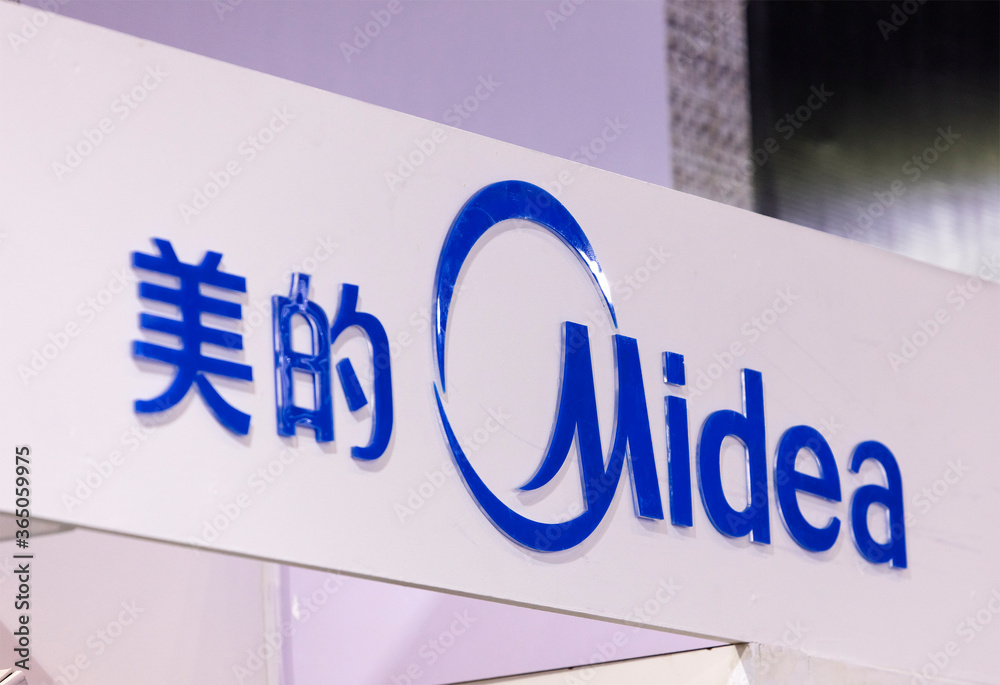 BEIJING, CHINA- AUGUST 12, 2017: Midea sign; Midea Group, founded in ...
