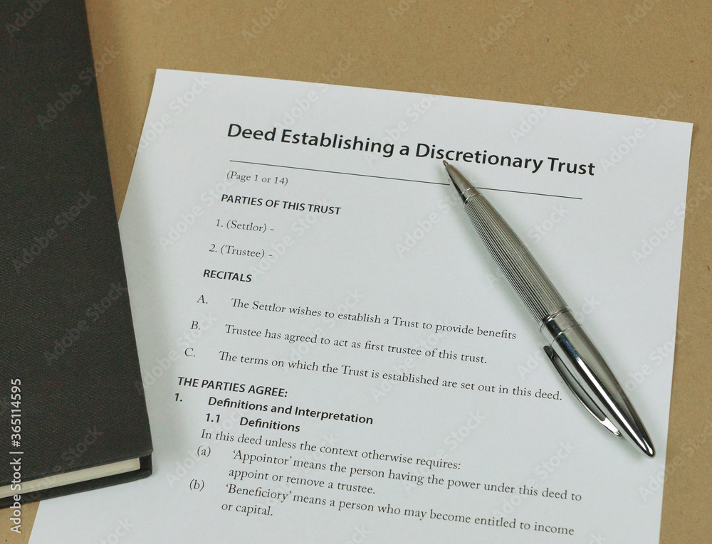Deed of Discretionary Trust document awaiting signature. Stock Photo ...