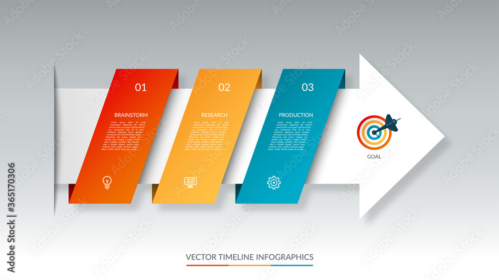 Infographic arrow timeline template with 3 steps. Can be used for web ...