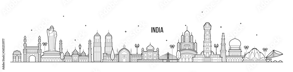 India skyline country buildings vector linear art Stock Vector | Adobe ...