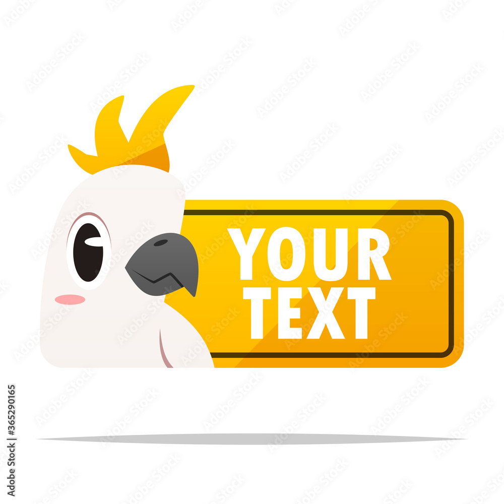 Cartoon cockatoo label banner vector isolated illustration Stock Vector ...