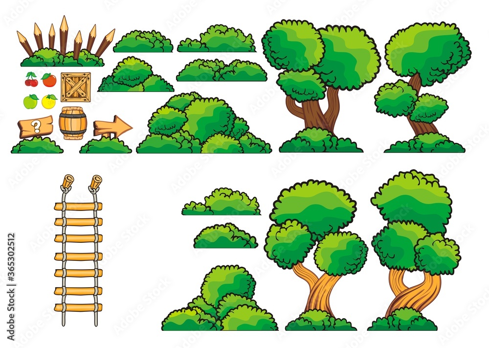 set of game assets, icon, element, tileable seamless tileset, Useful ...