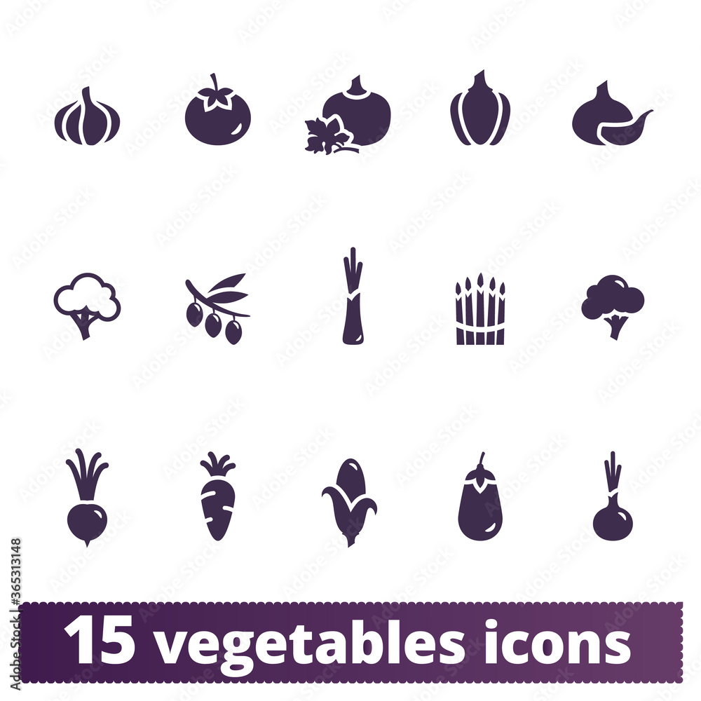 Vegetables flat icons. Simple monochrome design elements and food ...