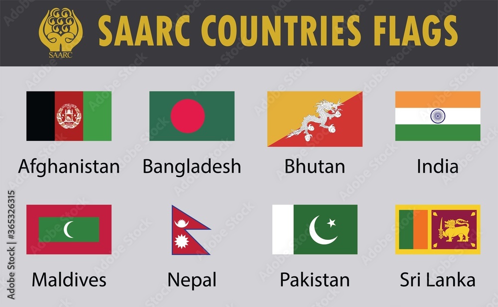 Flag set of SAARC Countries. Eight Saarc countries flags with country ...