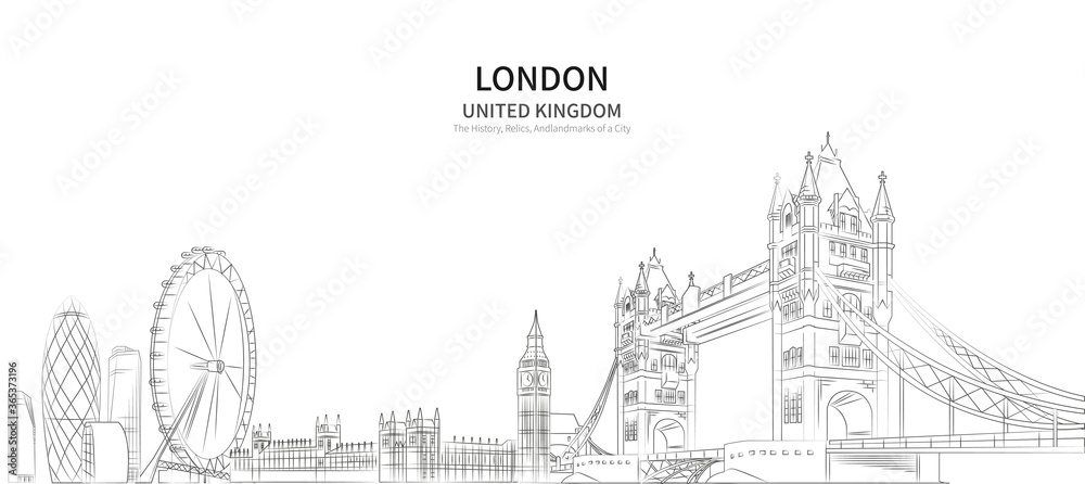 london cityscape line vector. sketch style british landmark ...