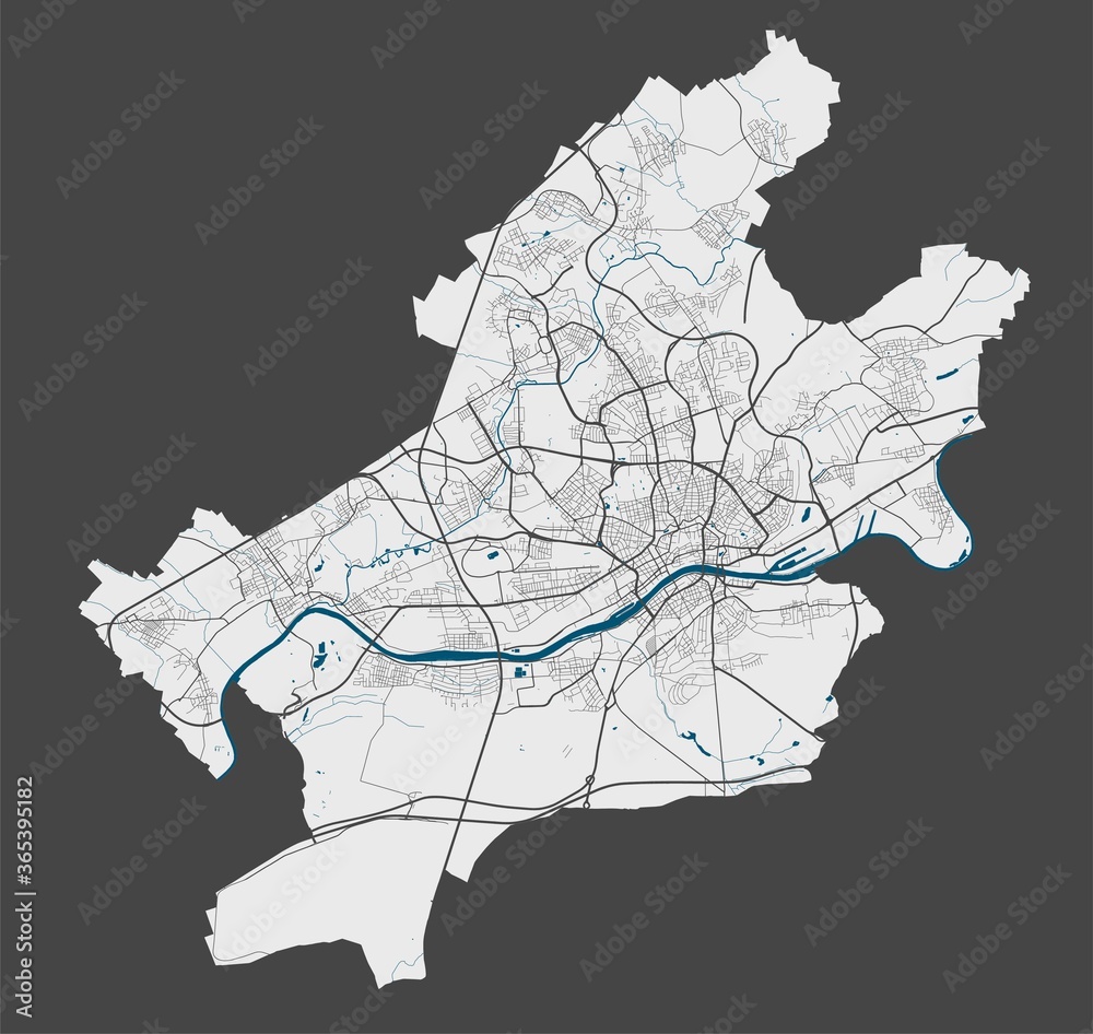Frankfurt map. Detailed map of Frankfurt city poster with streets ...