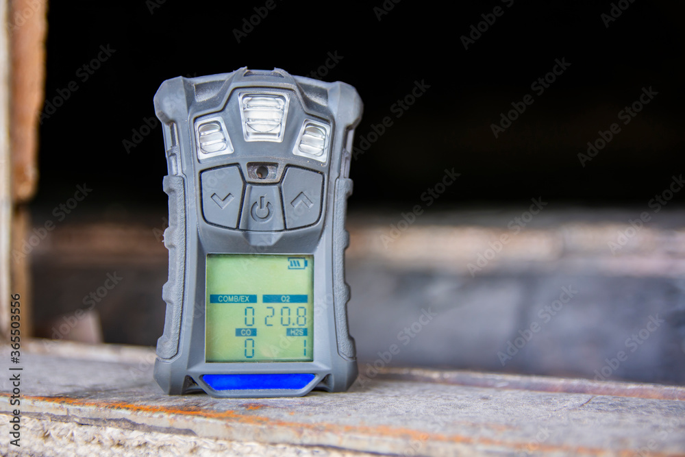 Portable Gas Detector put on the manhole of boiler power plant. Gas ...