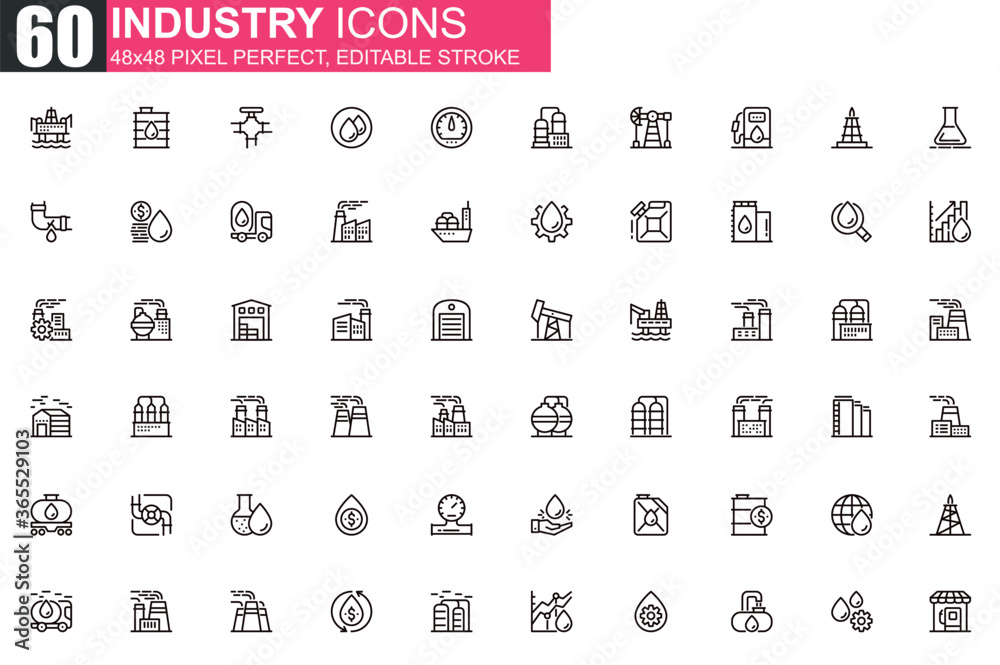 Heavy industry thin line icon set. Industrial manufacturing outline ...