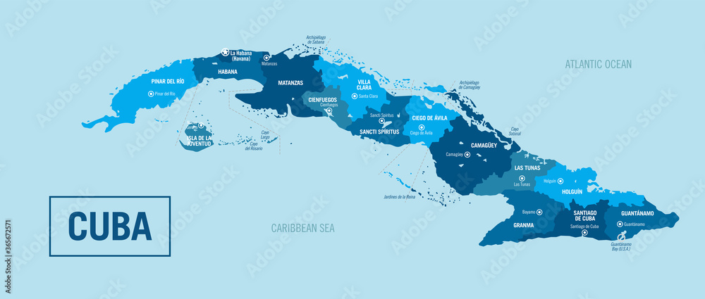 Cuba Island Country political map. Detailed vector illustration with ...
