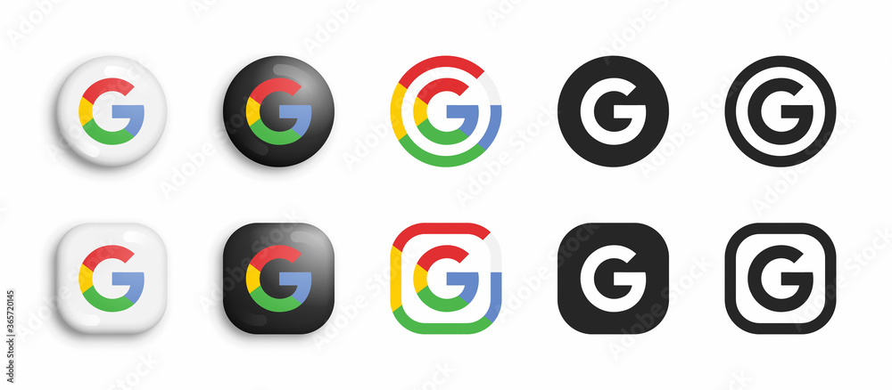 Google Vector Icons Set In Modern 3D And Black Flat Style Isolated On ...