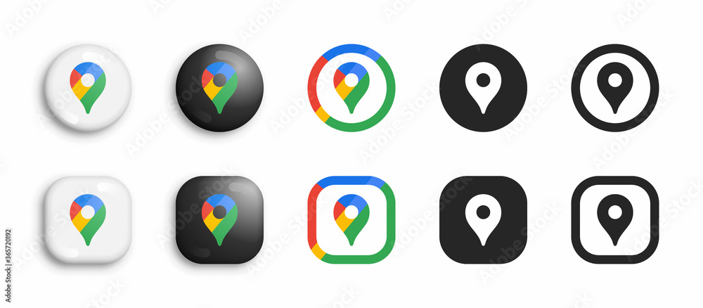 Google Maps Vector Icons Set In Modern 3D And Black Flat Style Isolated ...