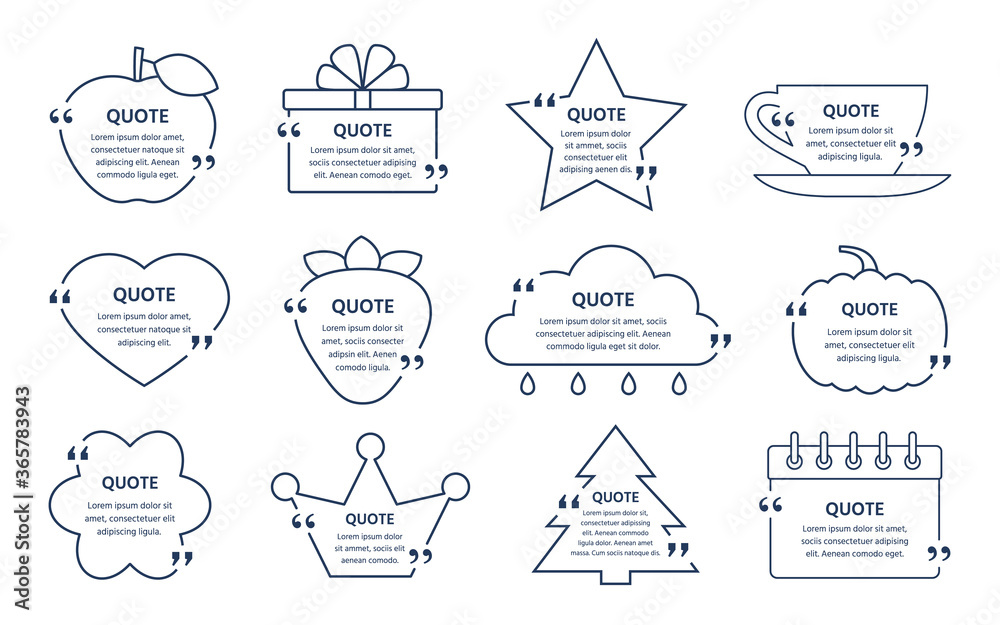 Quote text box. Vector. Quotations frame template. Set of info comments ...