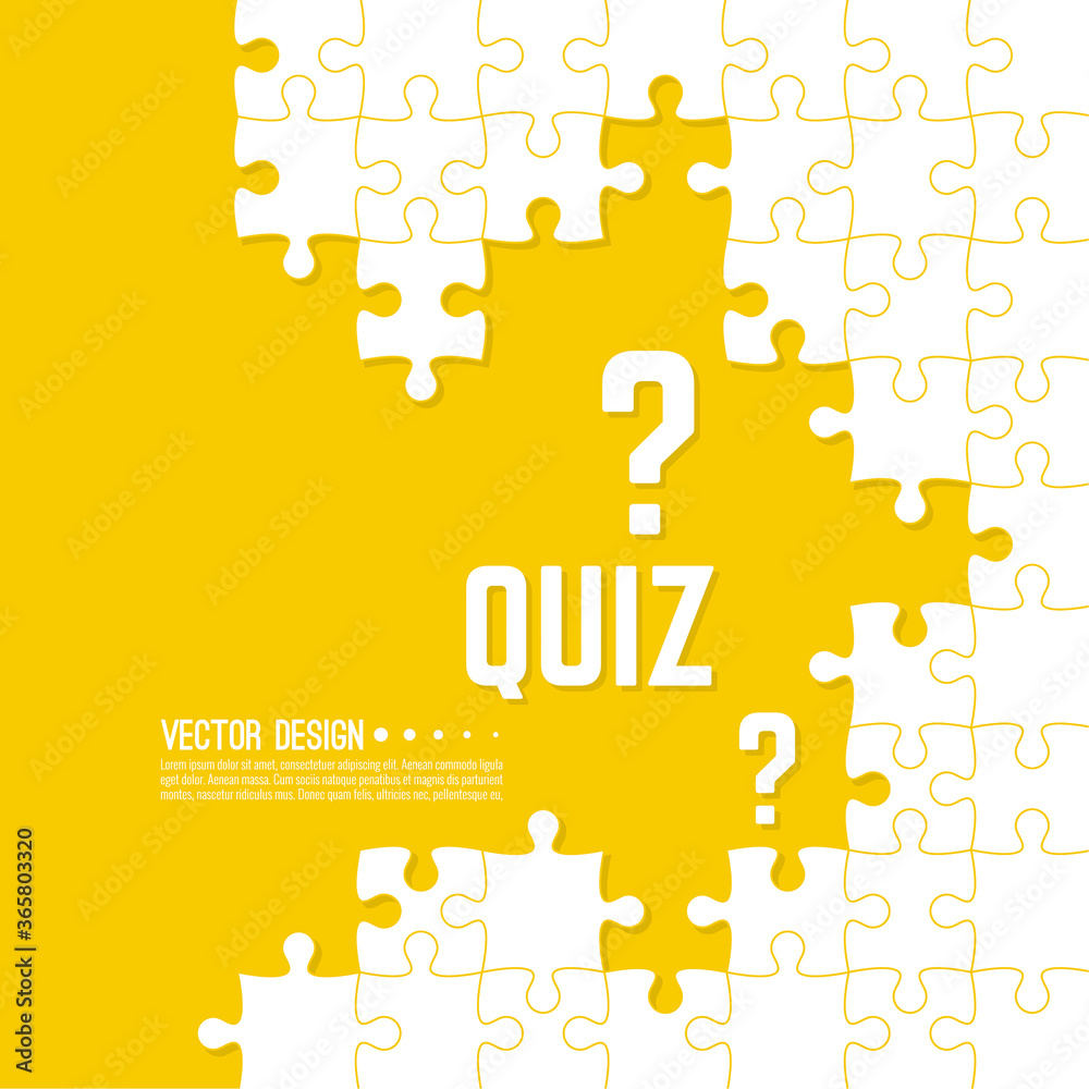 Vector abstract background with unfinished jigsaw puzzle pieces. Question mark and quiz symbol ...