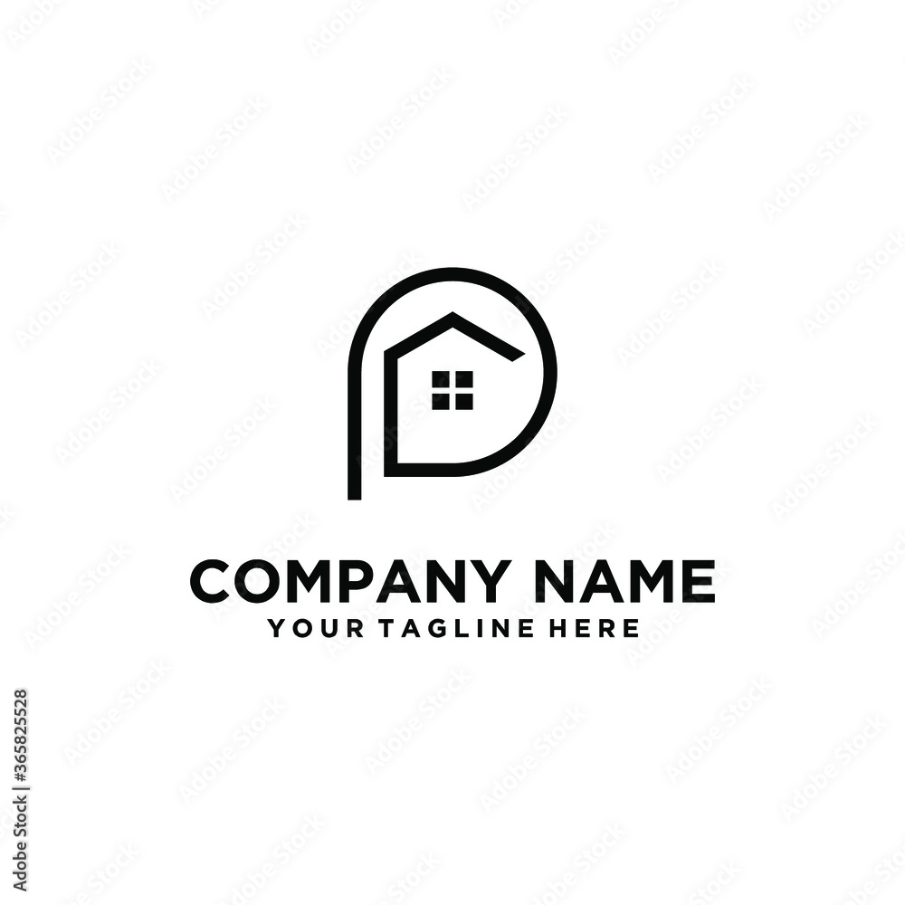 p logo home. Huruf p logo arsitektur bangunan rata. Logo real estat ...