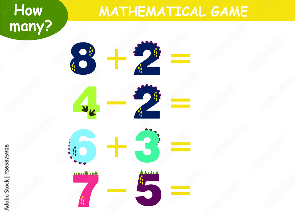 examples of addition and subtraction with dinosaurs. educational page ...