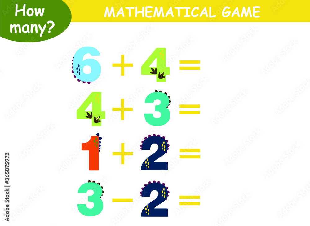 เวกเตอร์ Stock examples of addition and subtraction with dinosaurs ...