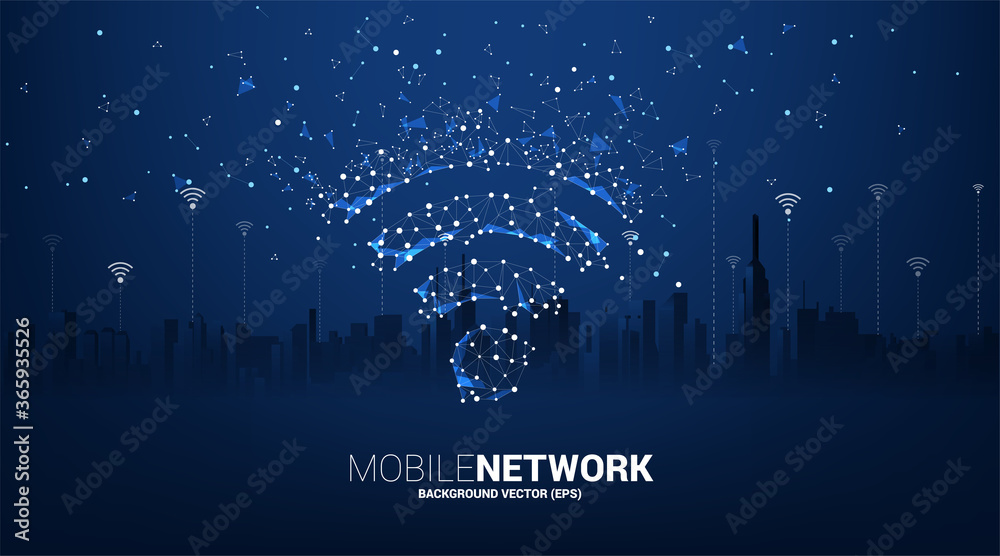 Vector dot connect line circuit board style mobile data icon with city ...