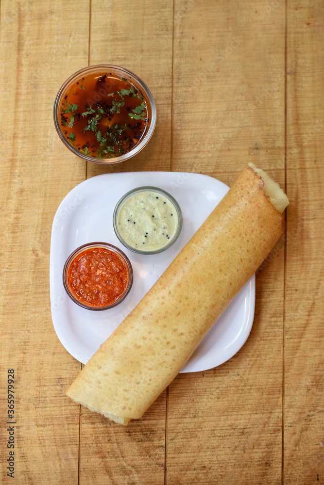 Masala dosa , South Indian meal served with sambhar and coconut chutney ...
