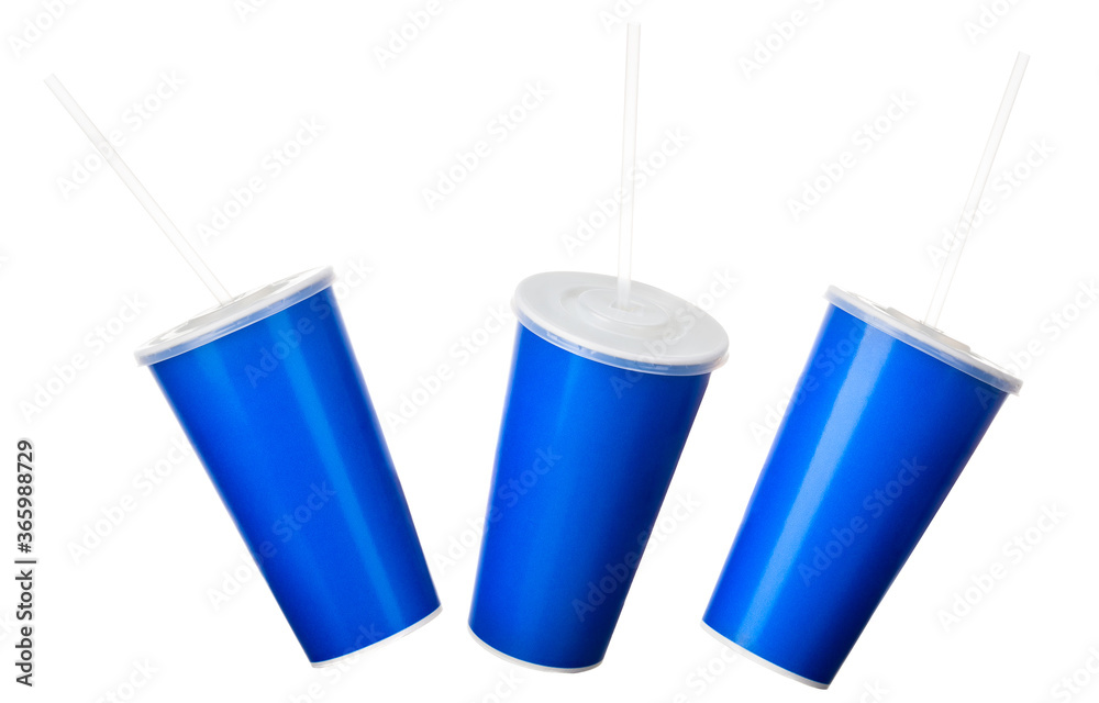 Set of blue cups with cap and tube isolated on white background Stock ...