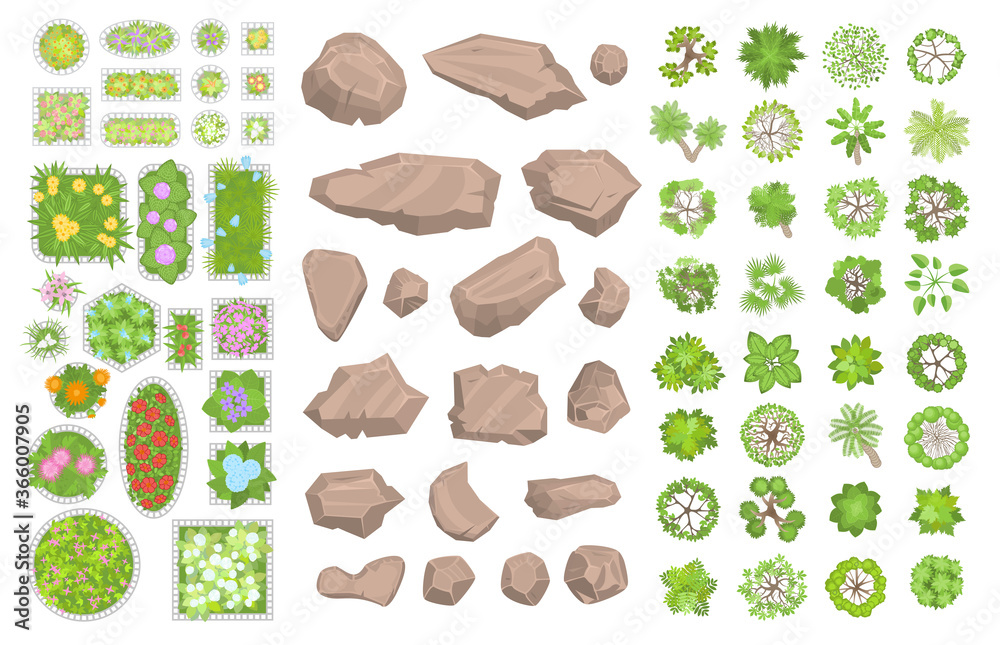 Set of park elements. (Top view) Collection for landscape design, plan ...