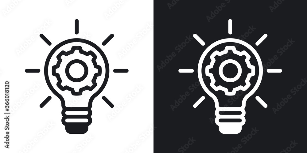 Business innovation concept icon. Light bulb with a gear inside. Simple two-tone vector ...