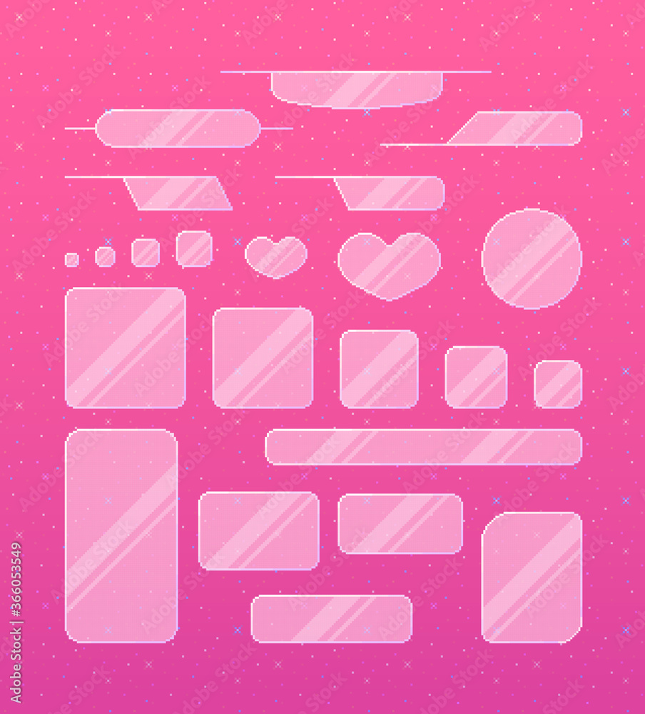 Pixel art game interface. Set of cute glass borders for girls. Stock ...