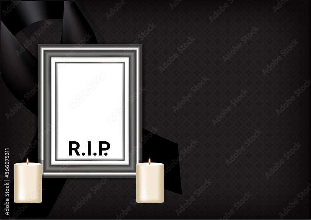 Mock up Mourning symbol with Black Respect ribbon ,Frame and Candle on ...