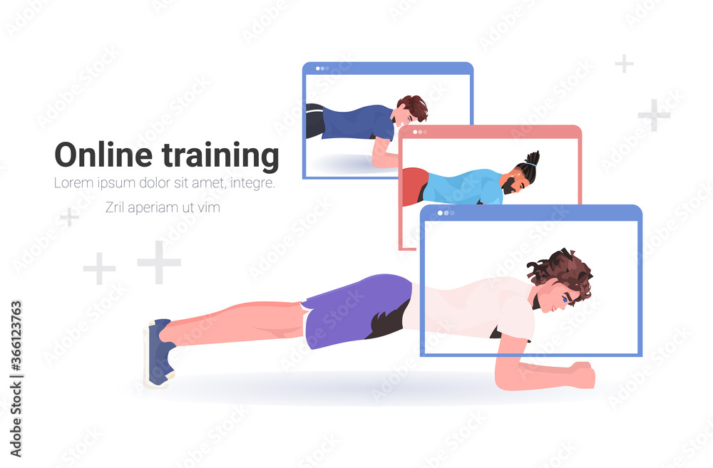 men doing fitness exercises online training healthy lifestyle workout ...