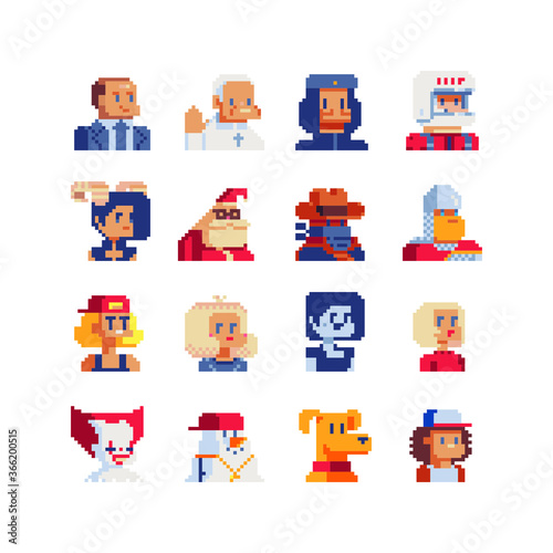 Pixel art different characters, abstract avatar profile faces, pixel ...