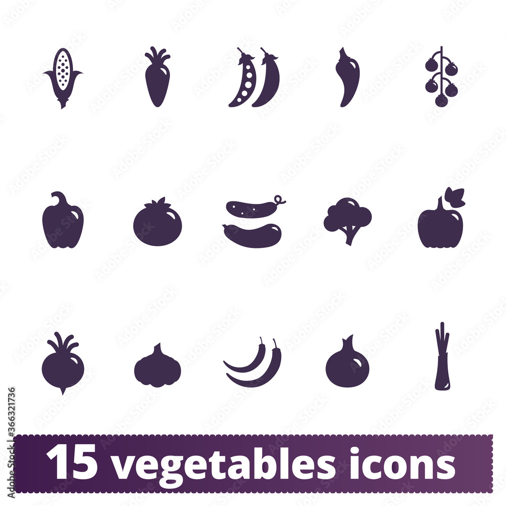 Vegetables flat icons. Simple monochrome design elements and food ...