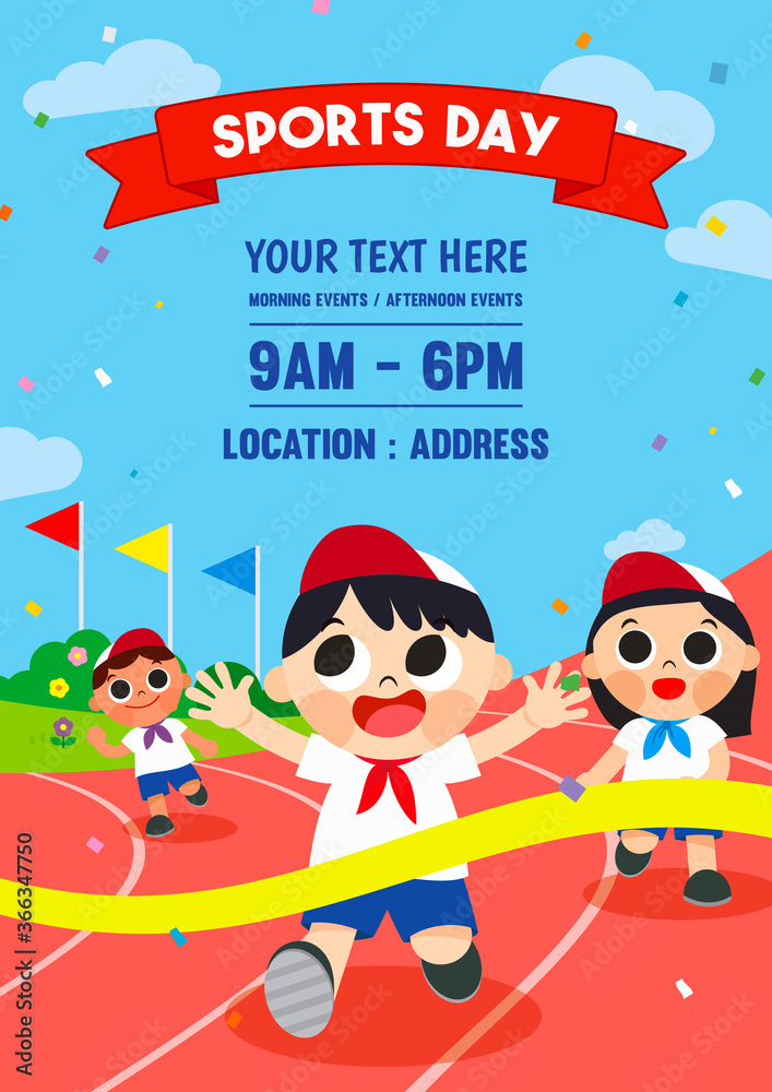 Vector de Stock Sports Day Poster invitation vector design. Happy kids ...