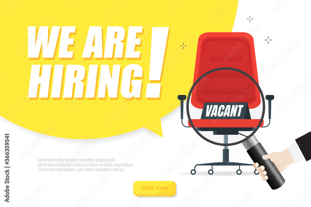 We are hiring, banner concept, vacant position. Empty office chair as a ...