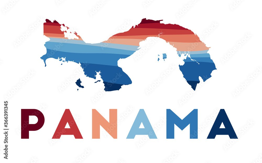 Panama map. Map of the country with beautiful geometric waves in red ...