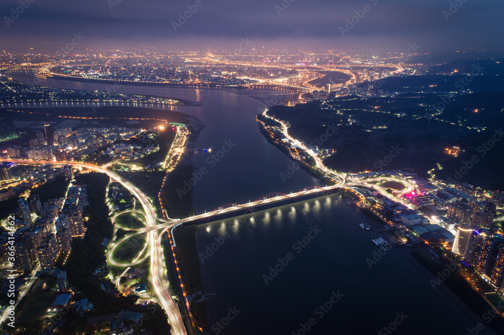 Tamsui/Bali Night View Aerial Photography - Tamsui River with Guandu ...