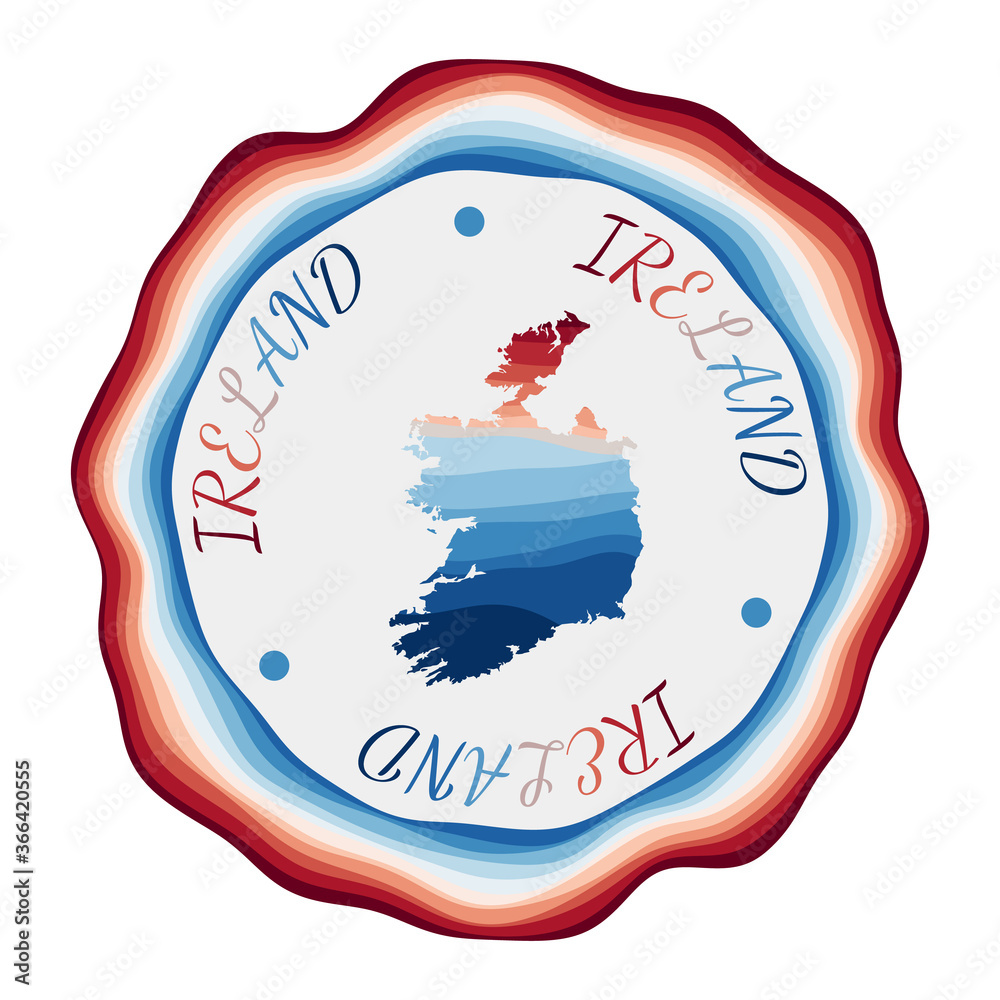 Ireland badge. Map of the country with beautiful geometric waves and ...