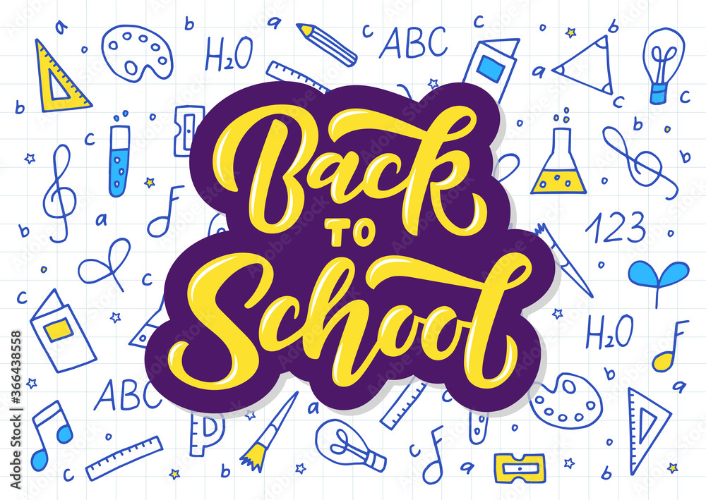 Back to school hand drawn lettering Stock Vector | Adobe Stock