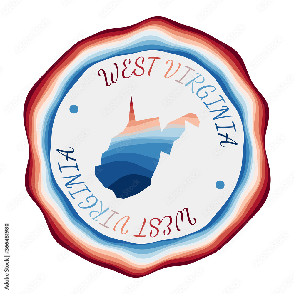 West Virginia badge. Map of the US state with beautiful geometric waves ...