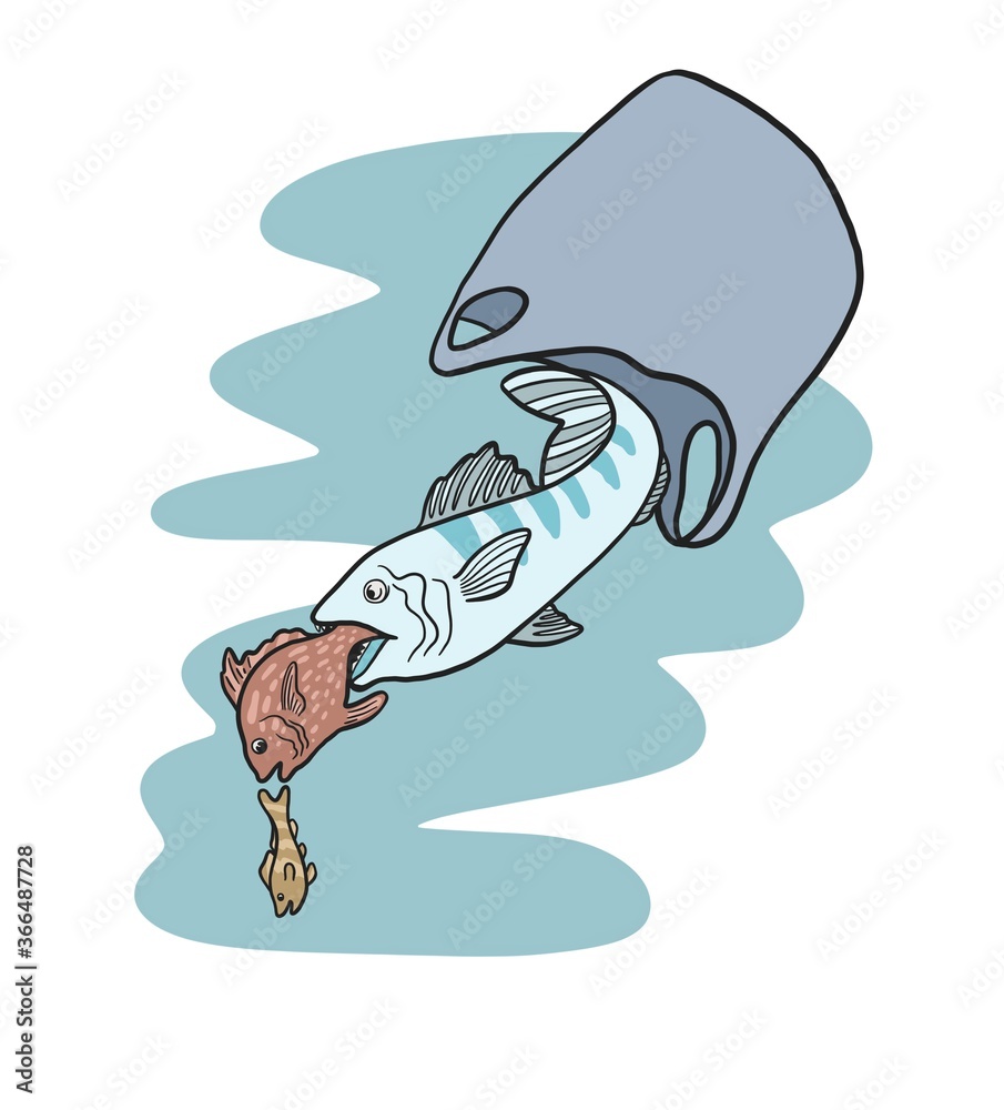 Fish Plastic Pollution In The Ocean Stock Illustration | Adobe Stock
