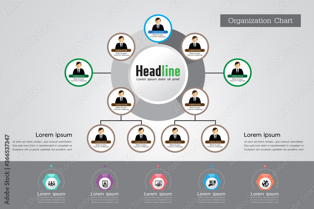 Organization Chart Infographics with People Icon and Abstract Line ...