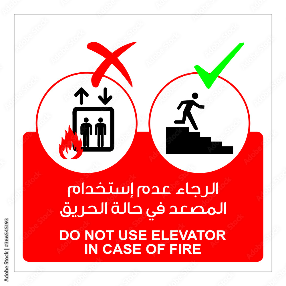 Vector illustration signage of Do not use elevator in case of fire with ...
