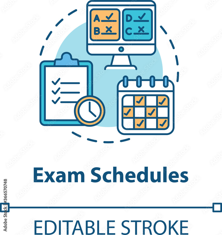 Exam schedules concept icon. Final examination schedule. Distance ...
