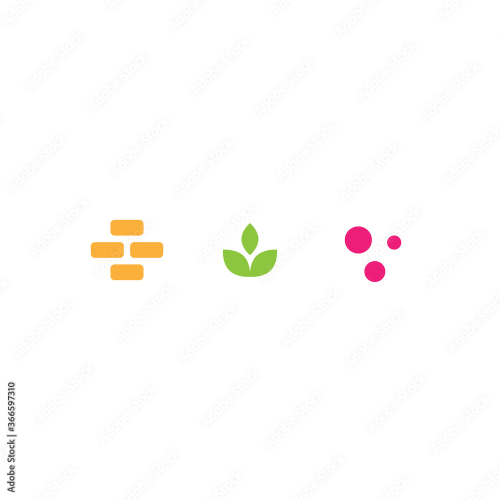 Protein, carbohydrates and fat simple icons. molecule sign. Stock ...