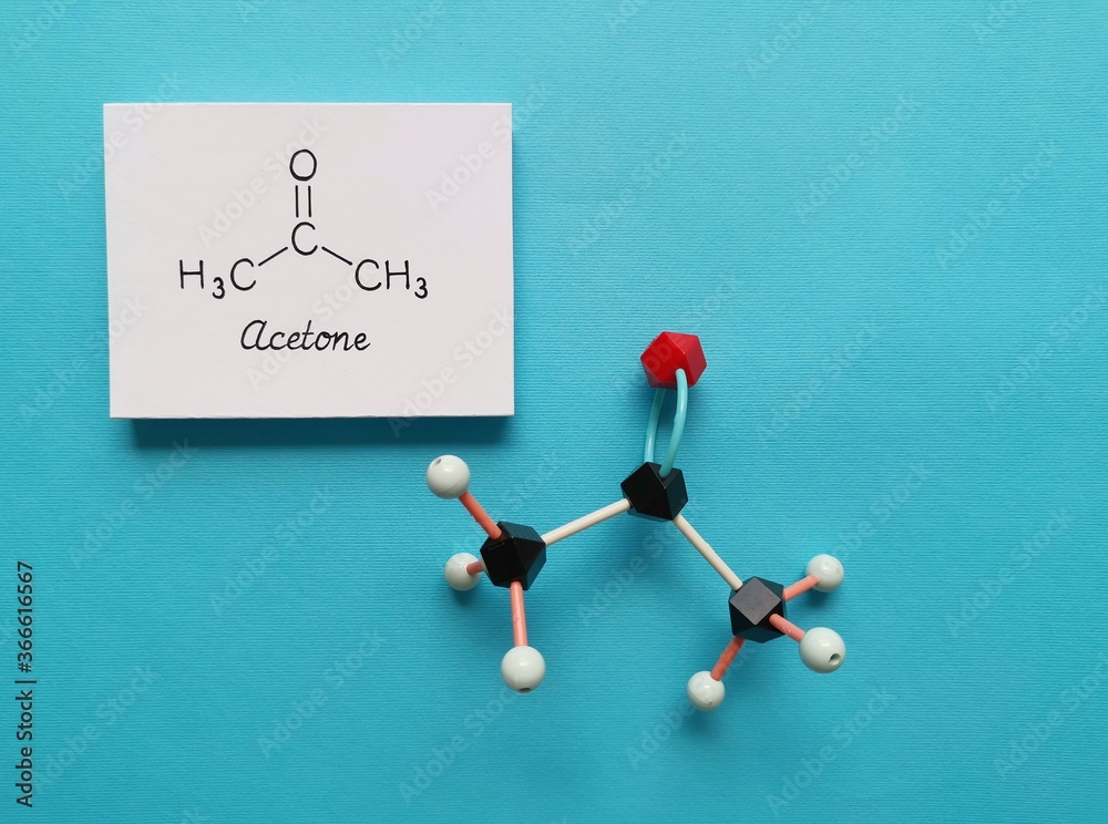 Structural chemical formula and molecular structure model of acetone ...